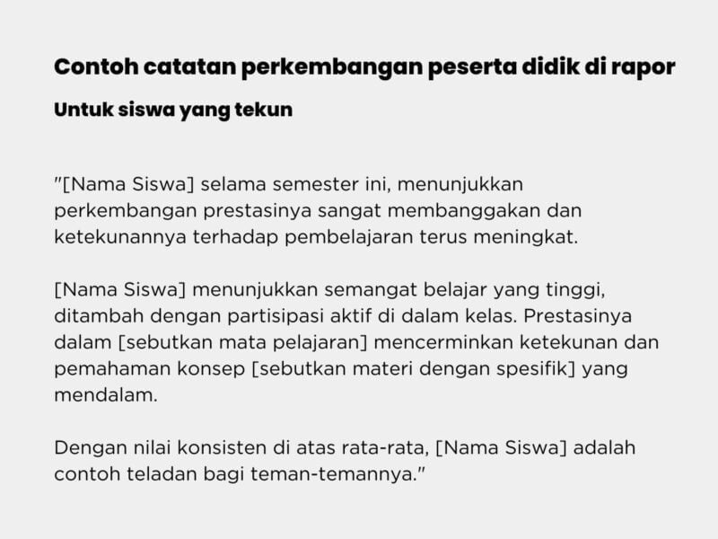 5 Contoh Catatan Perkembangan Peserta Didik dari Wali Kelas di Rapor Siswa