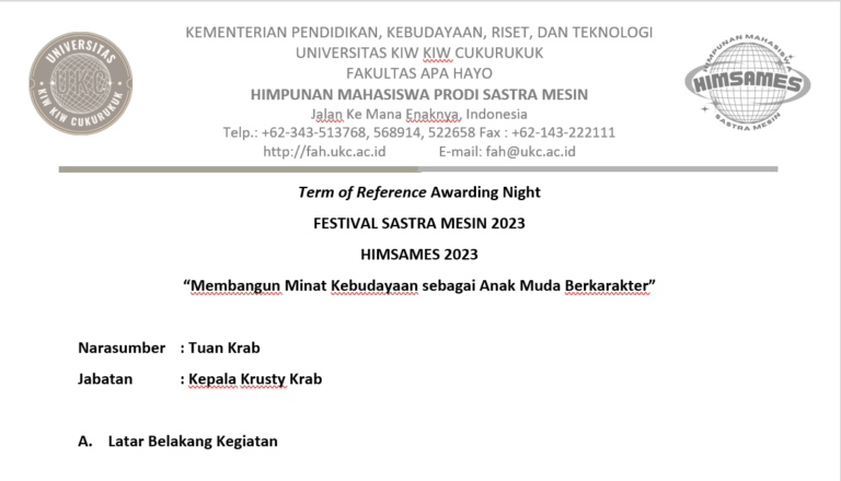 3 Contoh TOR untuk Kegiatan Kampus Lengkap dengan Formatnya